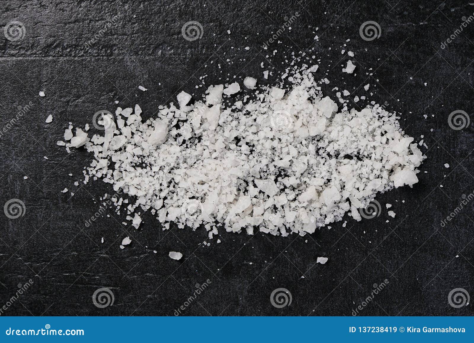 Sea Flake Salt on Black Background Top View Stock Image - Image of dark ...