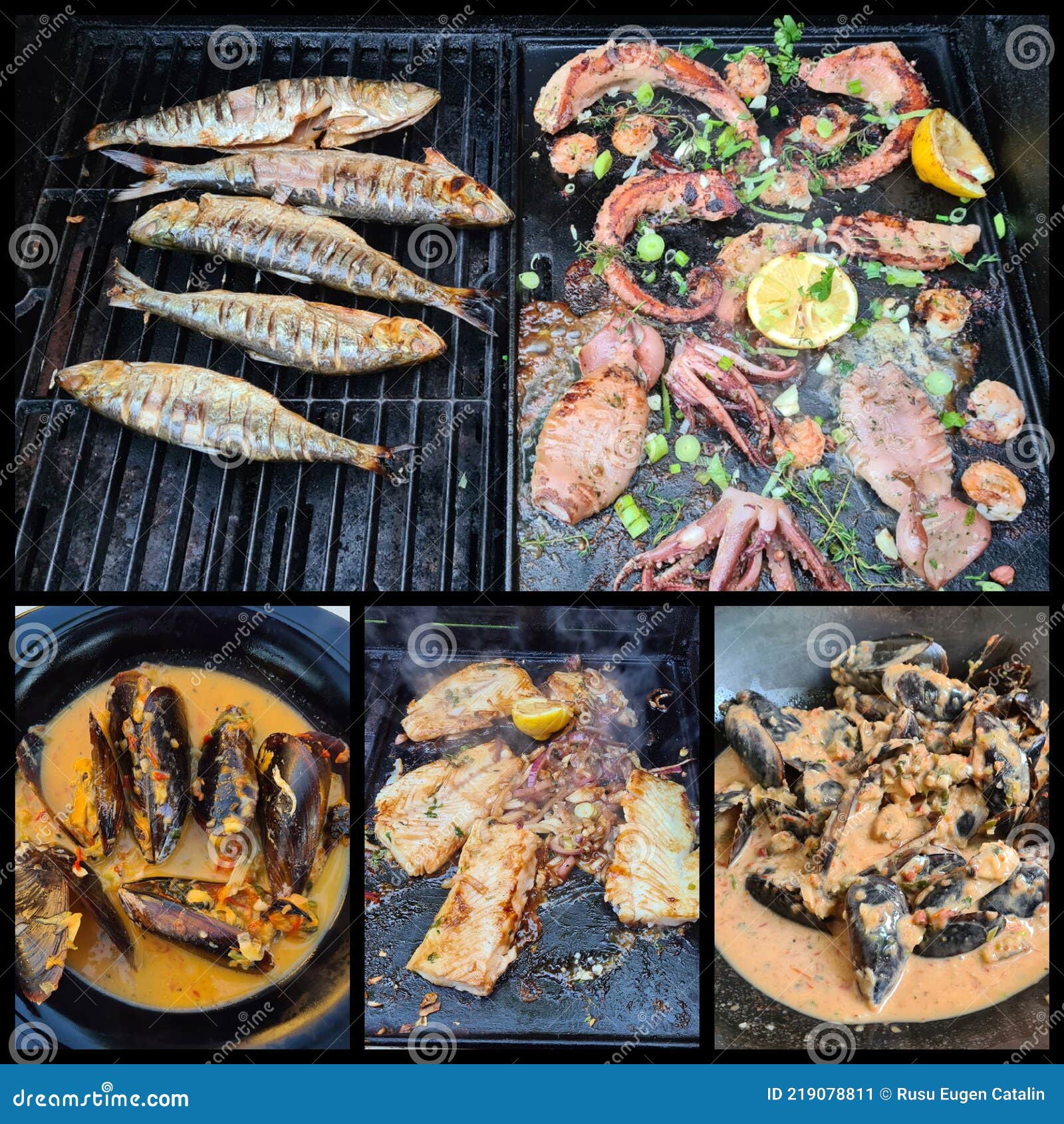 Sea Food Octopus Squid Fish Grill Stock Image - Image of fish, food ...