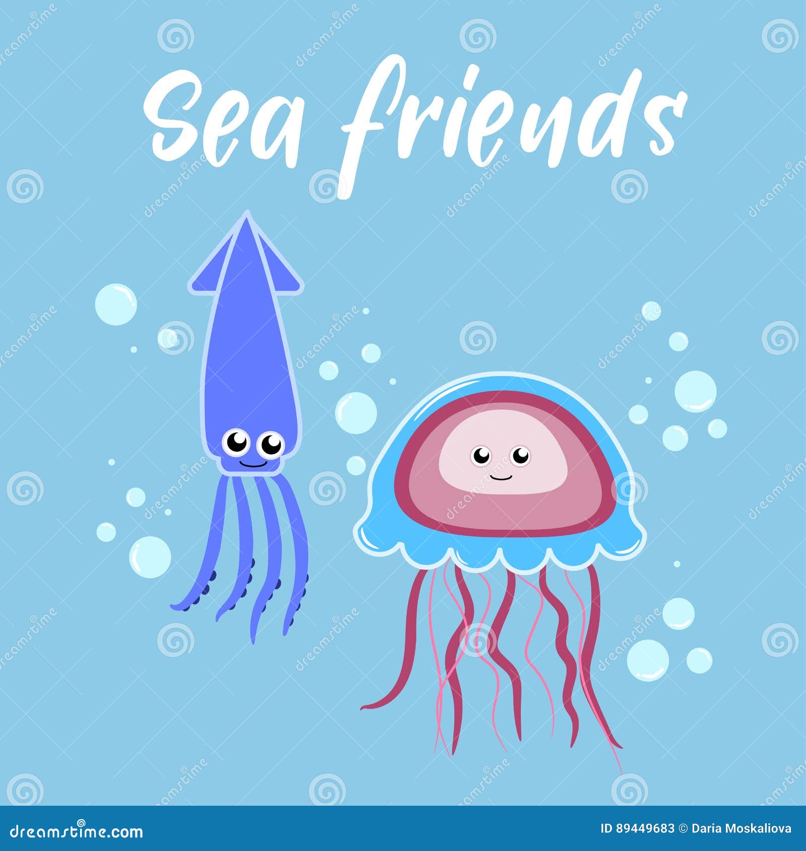 Sea Friends Jellyfish and Squid Stock Vector - Illustration of water ...