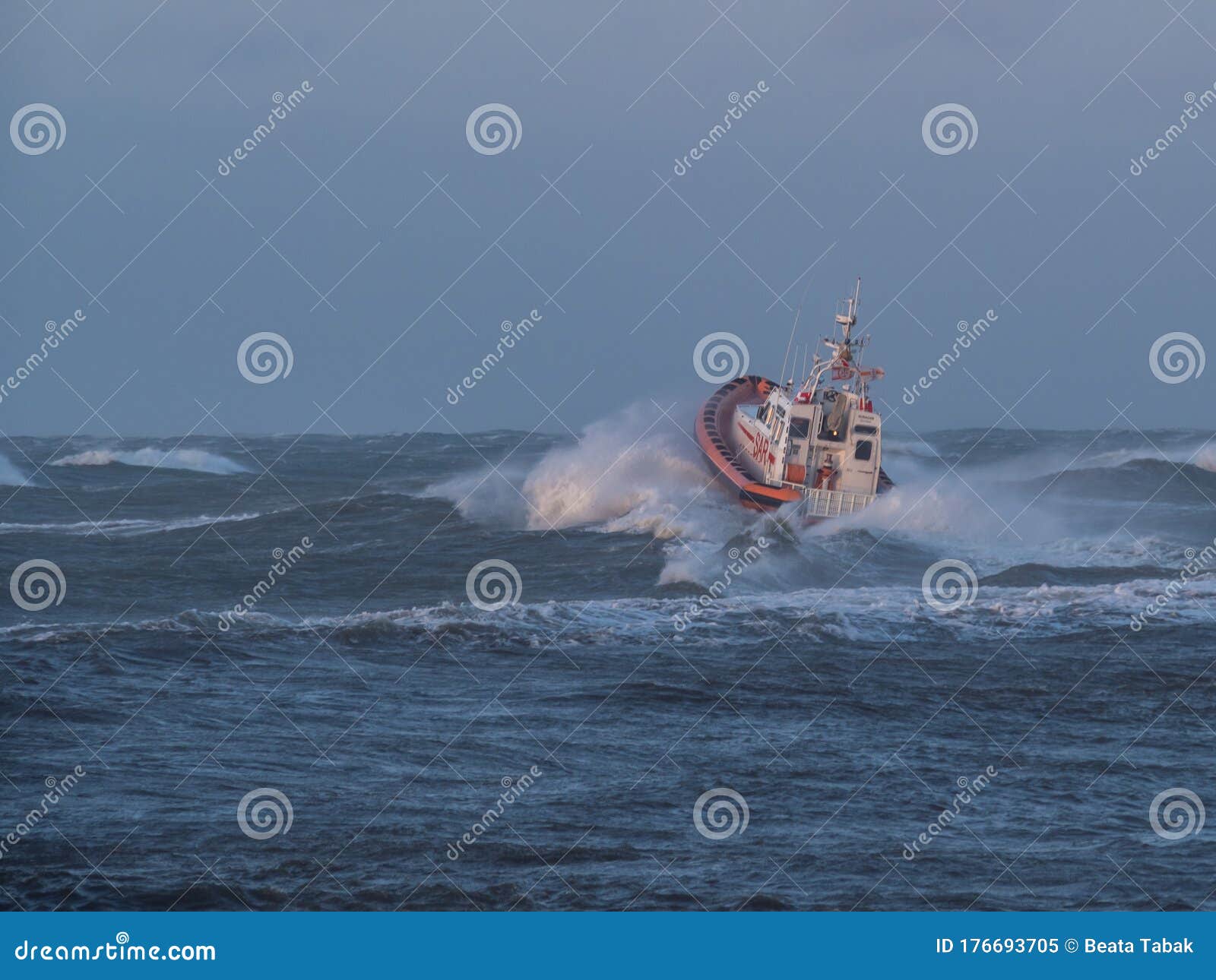Sea Guards Boat Fighting Against Big Waves Sea Stock Image - Image of ...