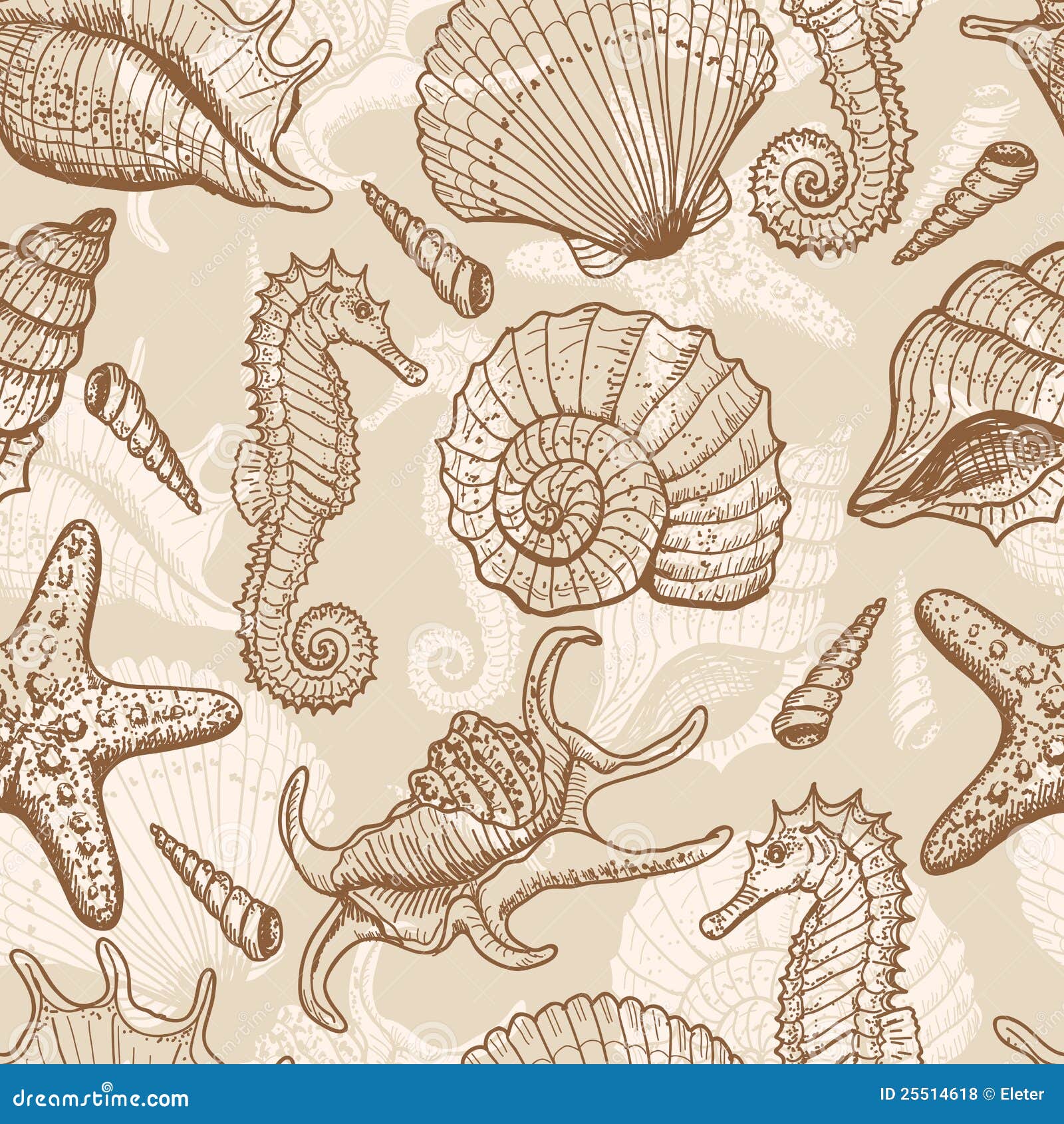 Sea Hand Drawn Seamless Pattern Stock Vector - Illustration of beige ...