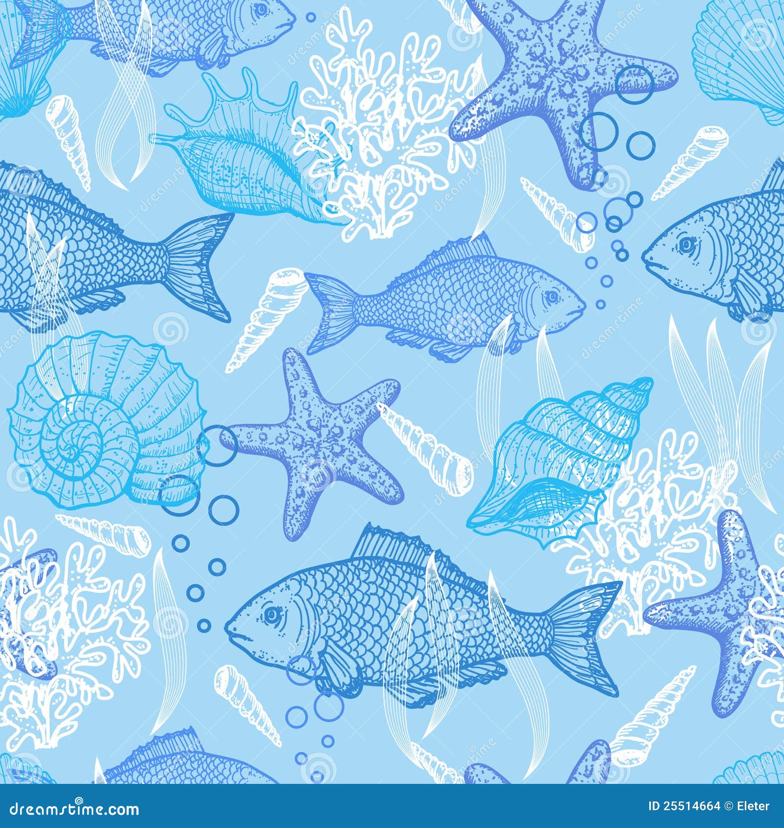 Sea Hand Drawn Seamless Pattern Stock Vector - Illustration of graphic ...
