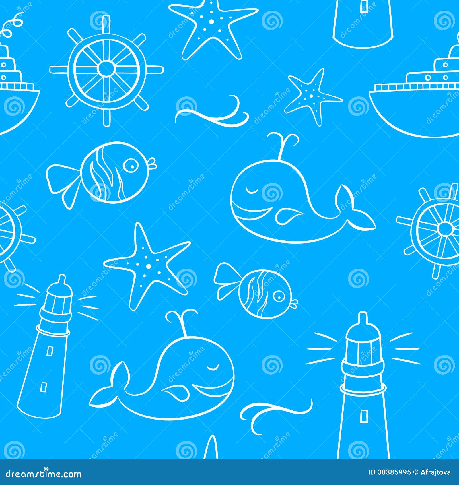 Sea and Holiday Doodles Seamless Pattern Stock Vector - Illustration of ...