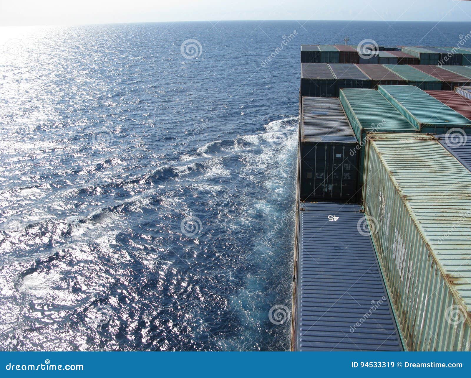 Sea and Horizon from a Container Ship Stock Image - Image of freighter ...