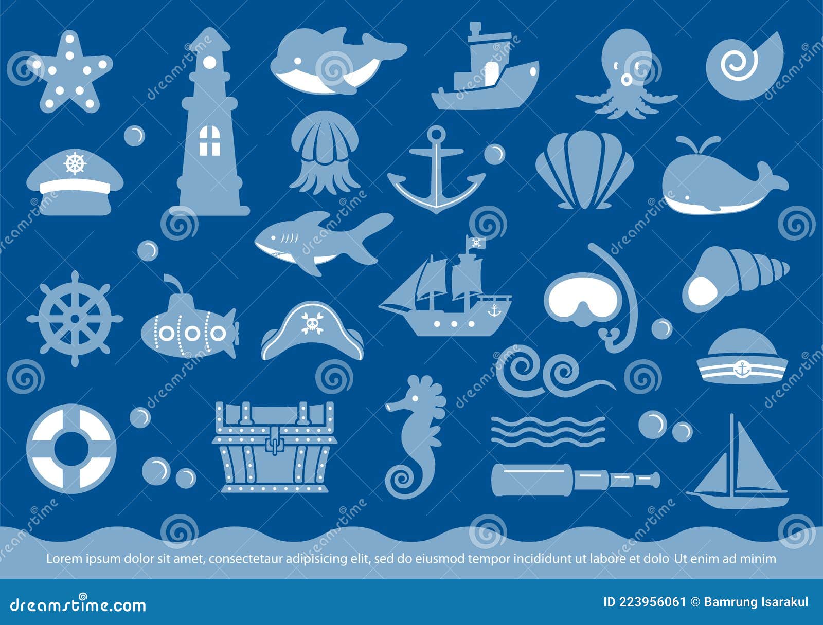 Set of Sea Icons Vector Illustration Stock Vector - Illustration of ...