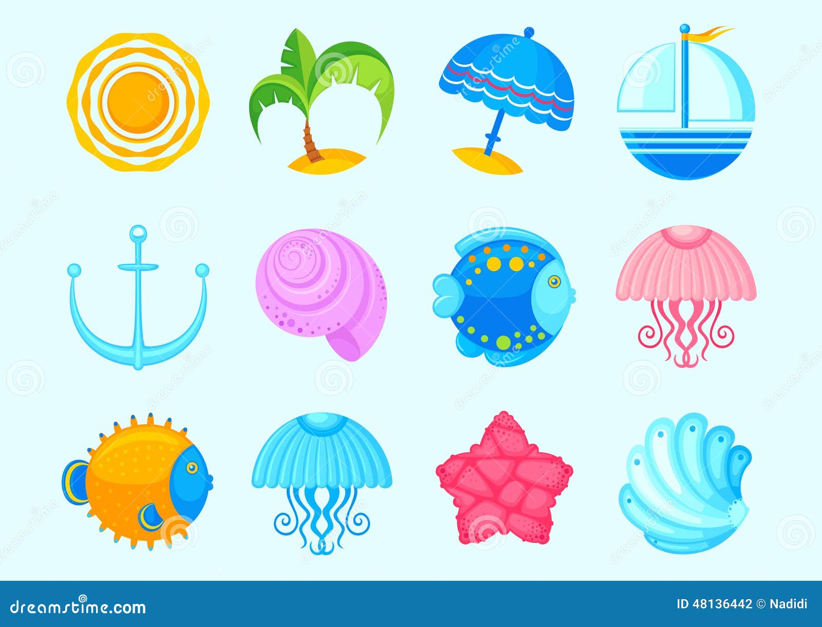 Sea icons stock vector. Illustration of caricature, sail - 48136442