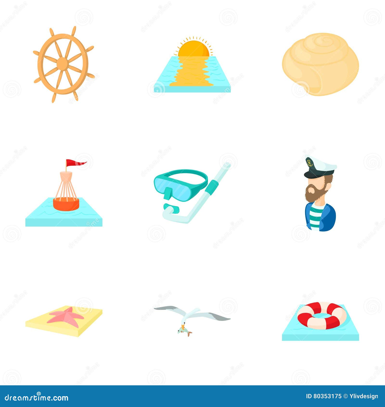 Sea Icons Set, Cartoon Style Stock Vector - Illustration of landscape ...