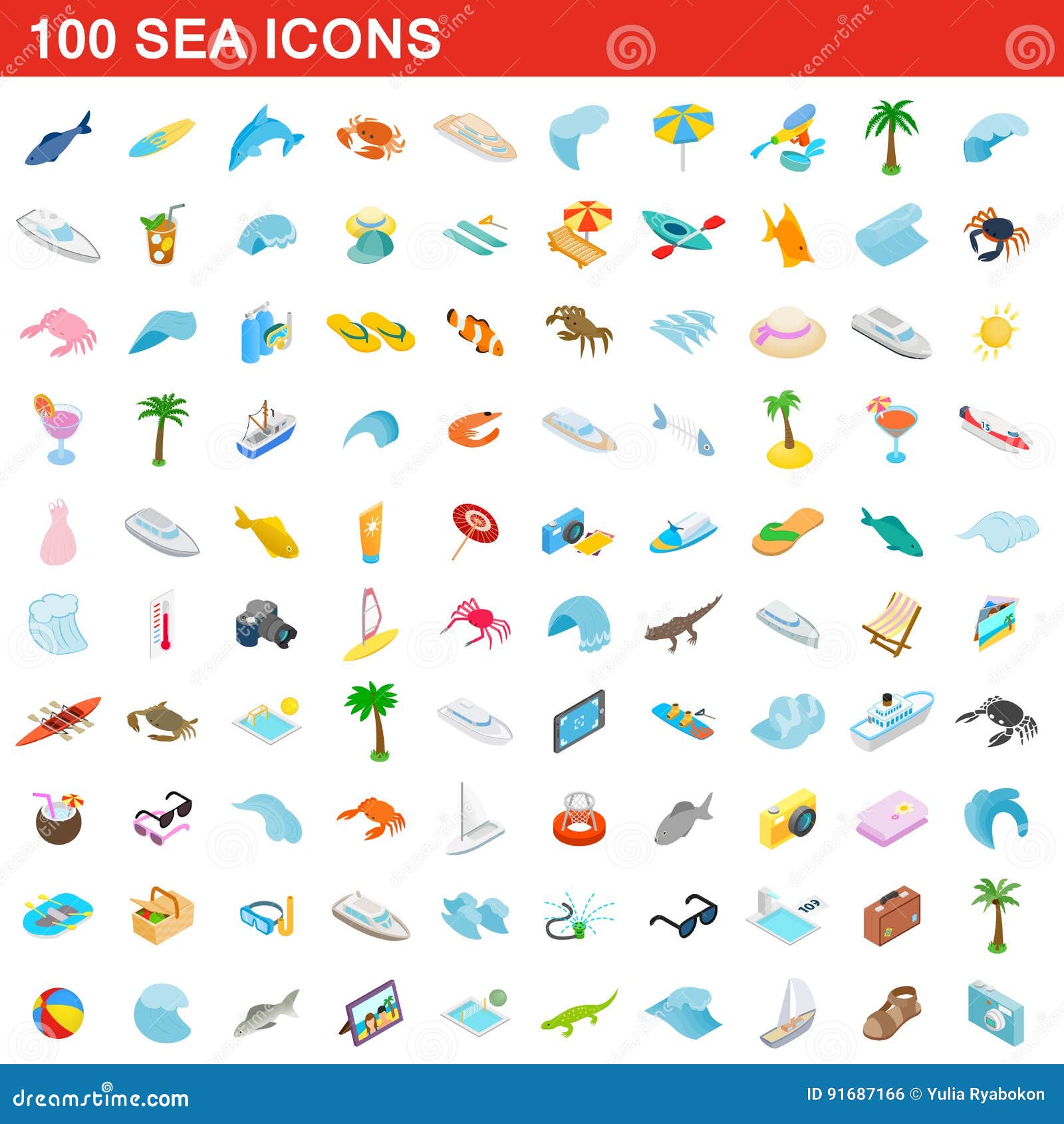 100 Sea Icons Set, Isometric 3d Style Stock Vector - Illustration of ...