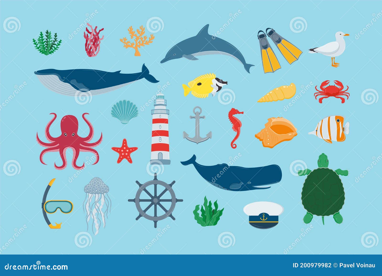 Sea Icons and Symbols Set. Sea Animals. Nautical Design Elements Stock ...