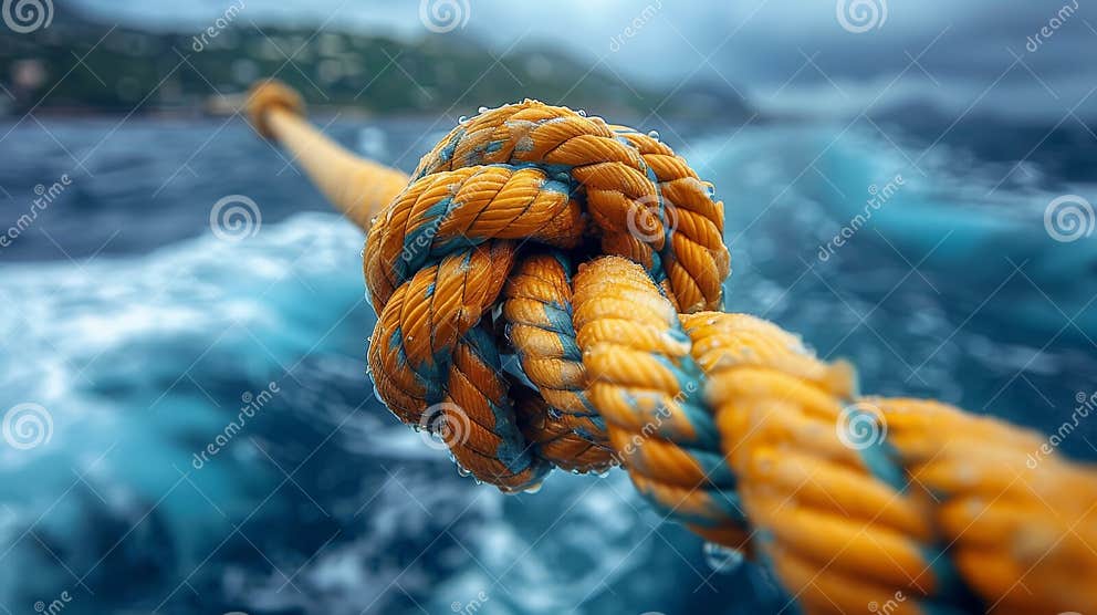 A Sea knot on a rope. stock photo. Image of detail, brown - 352981312