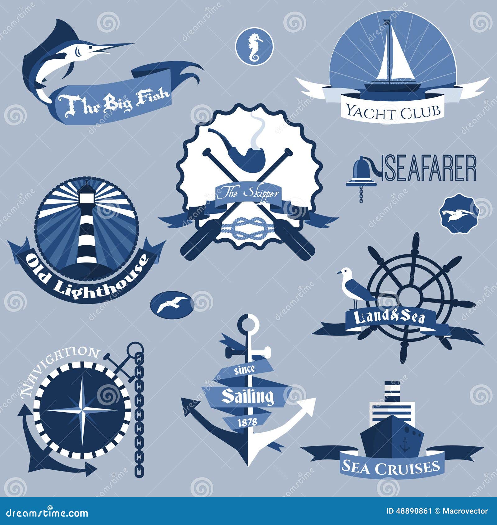 Sea Labels Set stock vector. Illustration of ocean, element - 48890861