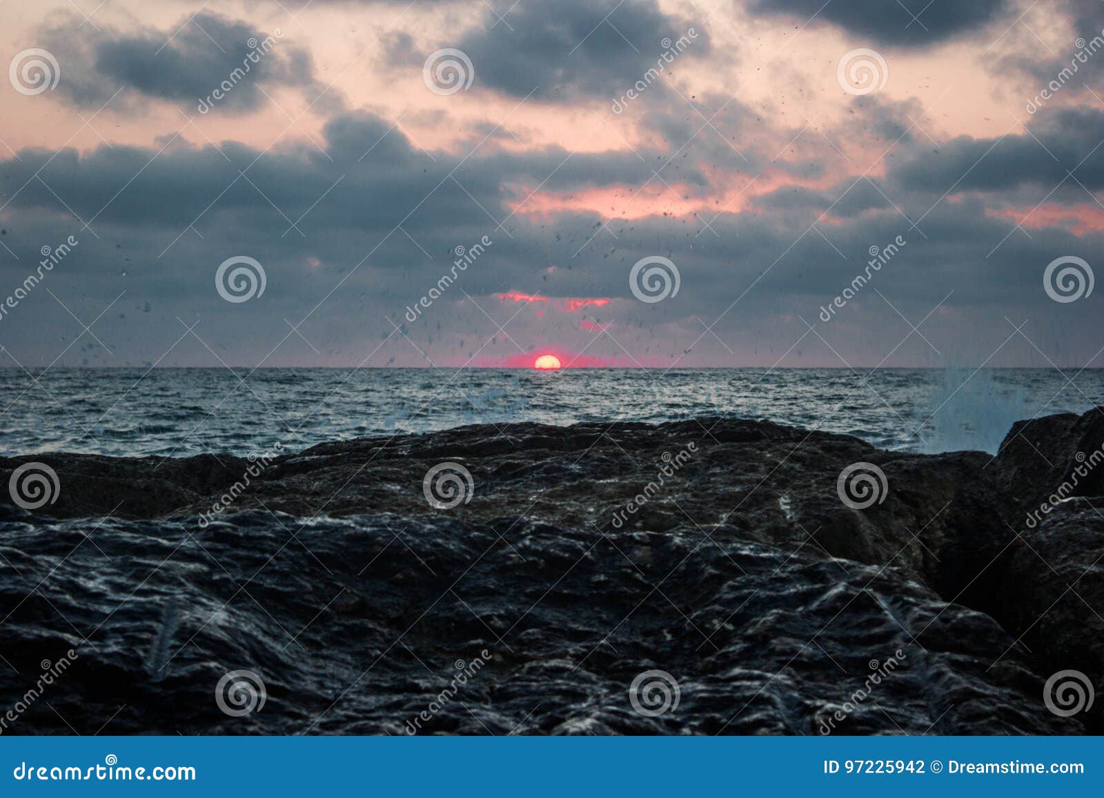 Sea landscape stock photo. Image of clouds, rock, israel - 97225942