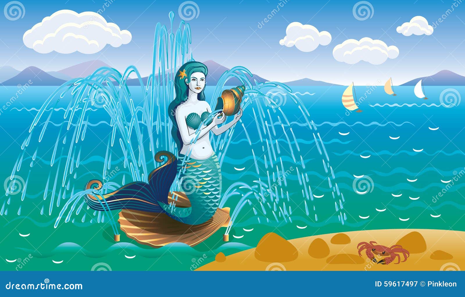 Sea Landscape with a Fountain Stock Illustration - Illustration of ...