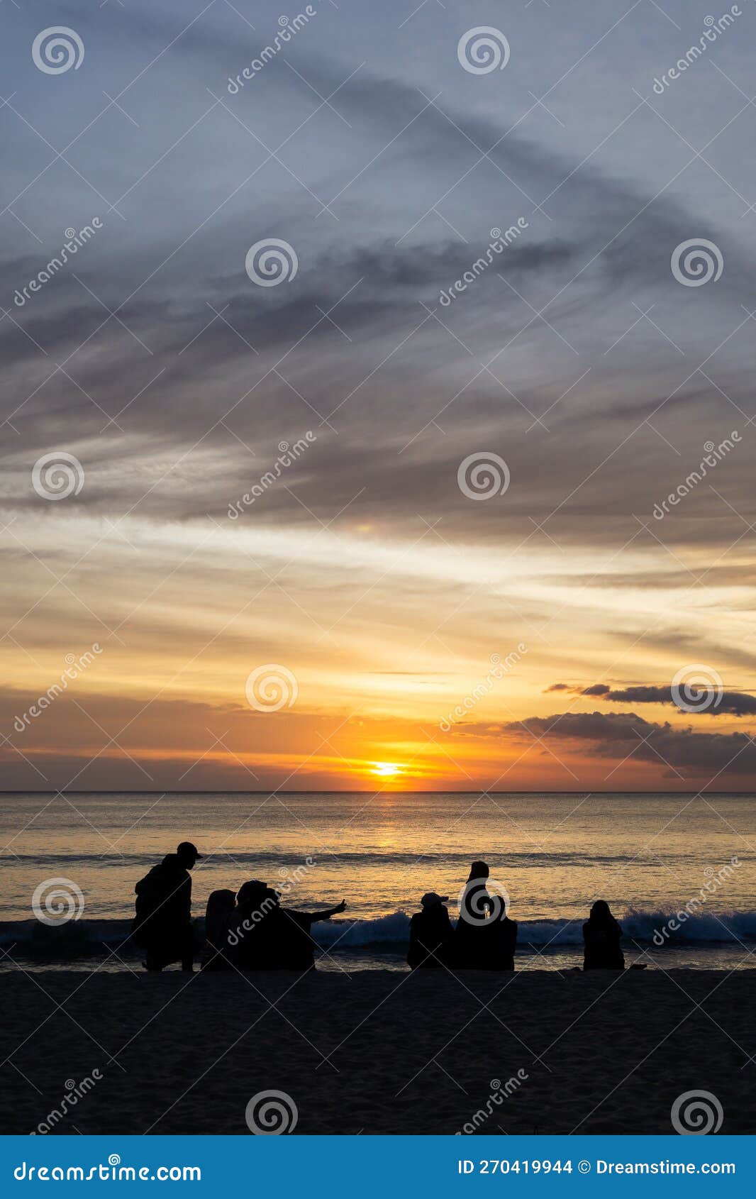 Sea Landscape at Sunset. Group of People Enjoying Sunset View at the ...