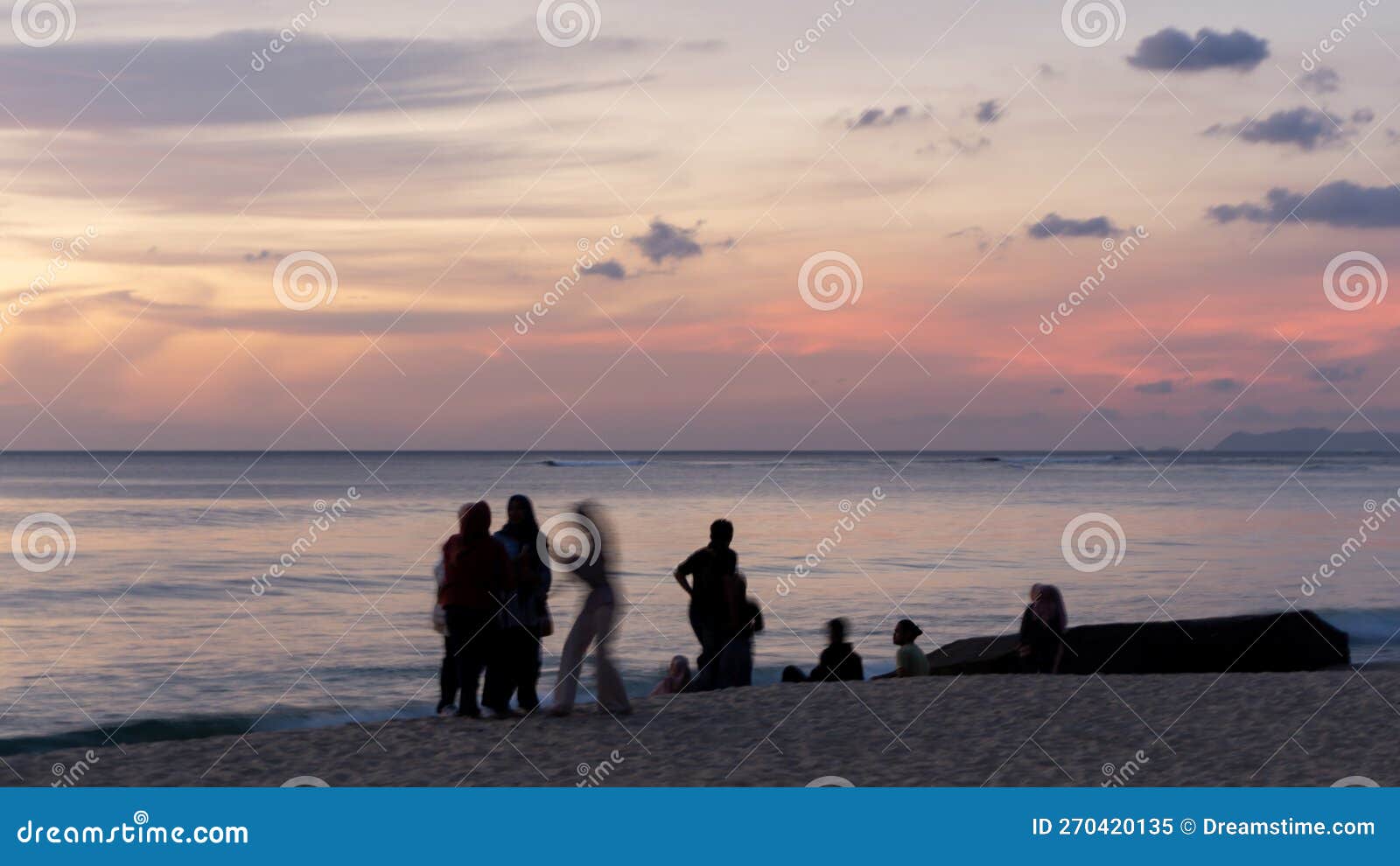 Sea Landscape at Sunset. Group of People Enjoying Sunset View at the ...