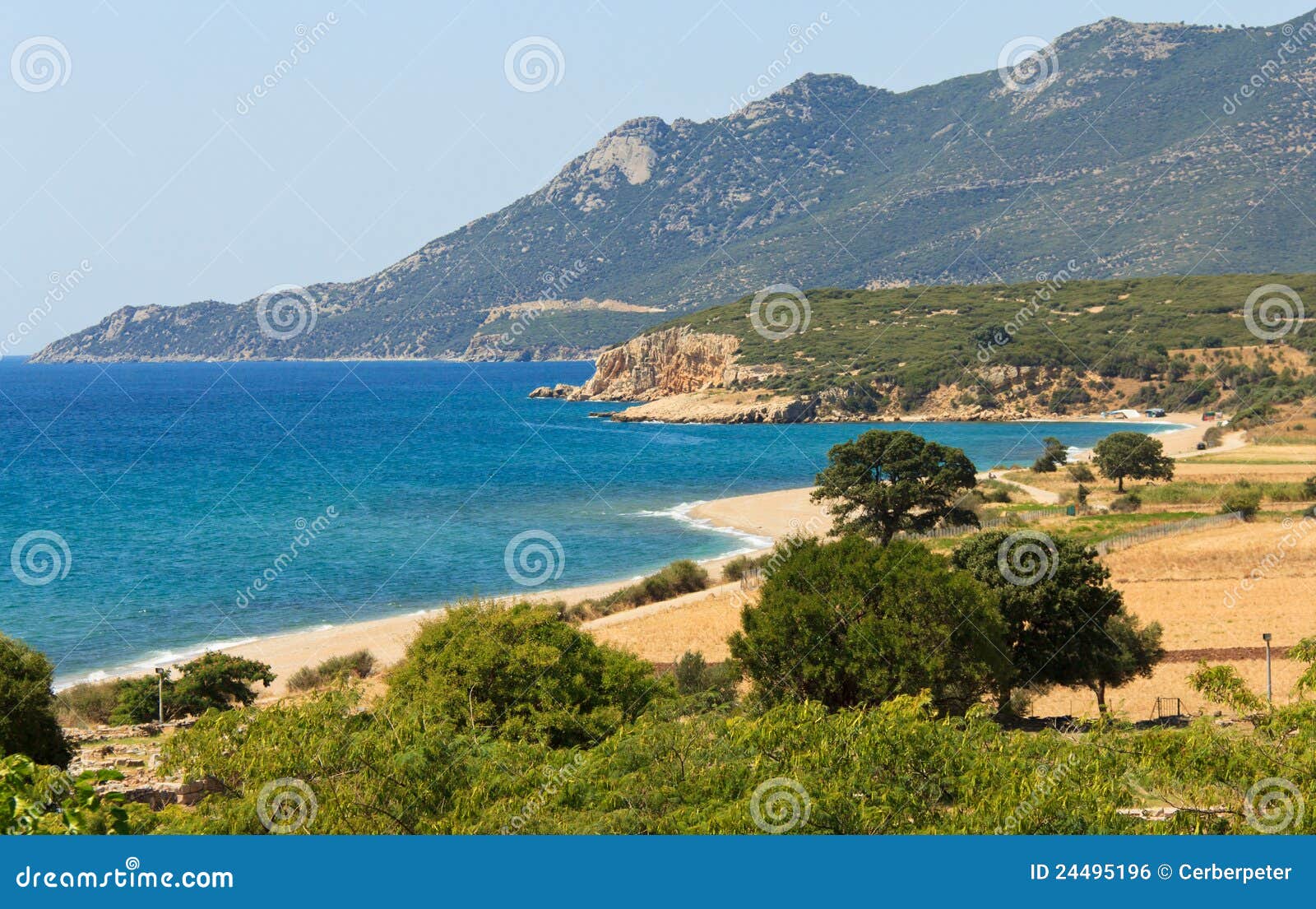 Sea Landscape View of Beach and Mountain Stock Photo - Image of ...