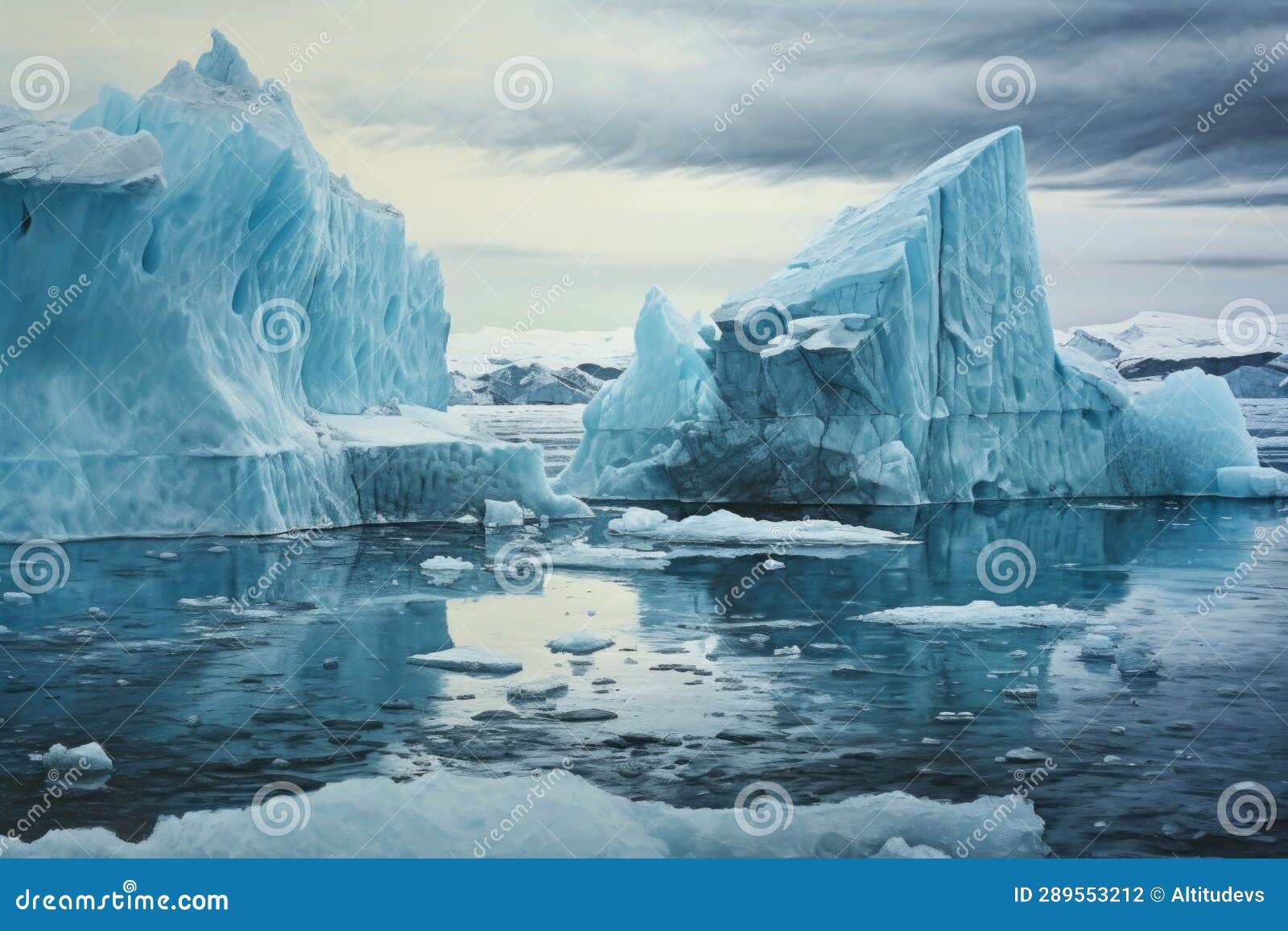 Sea Level View of Ice Chunks from Calving Glacier Stock Photo - Image ...