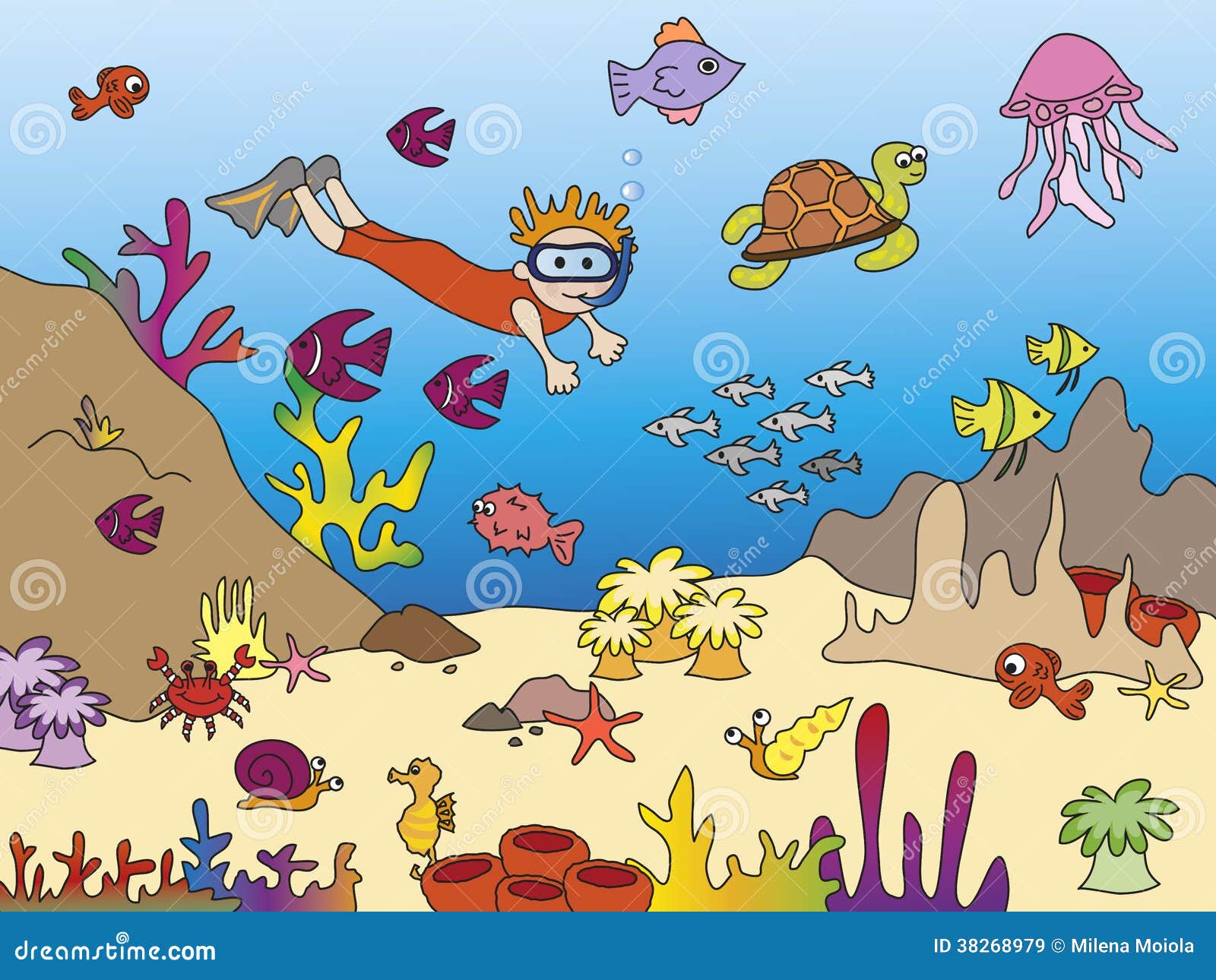 Sea life stock illustration. Illustration of cute, cartoon - 38268979