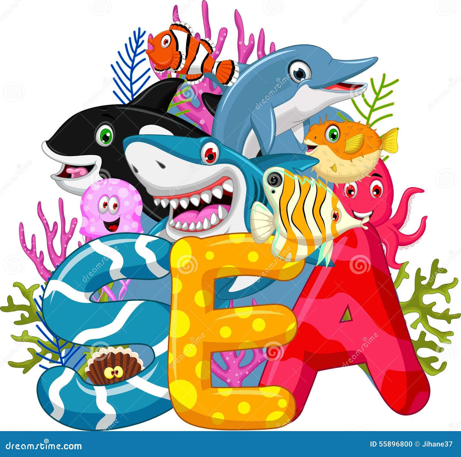 Sea life cartoon stock illustration. Illustration of ocean - 55896800