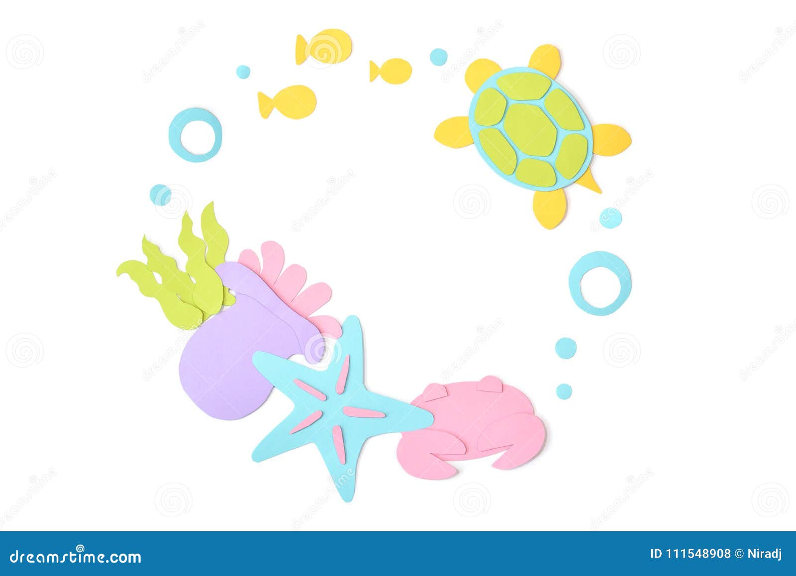 Sea Life Circle Frame Paper Cut on White Background Stock Photo - Image ...