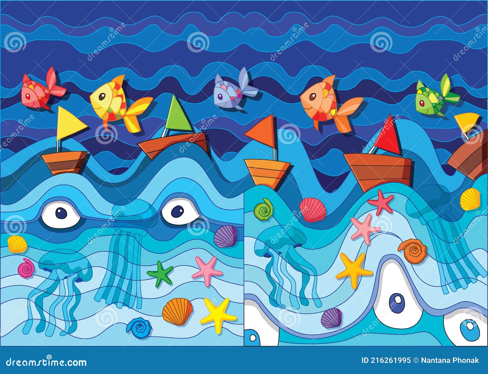 Sea Life and Animal Design Pattern Background Illustration Vector Stock ...