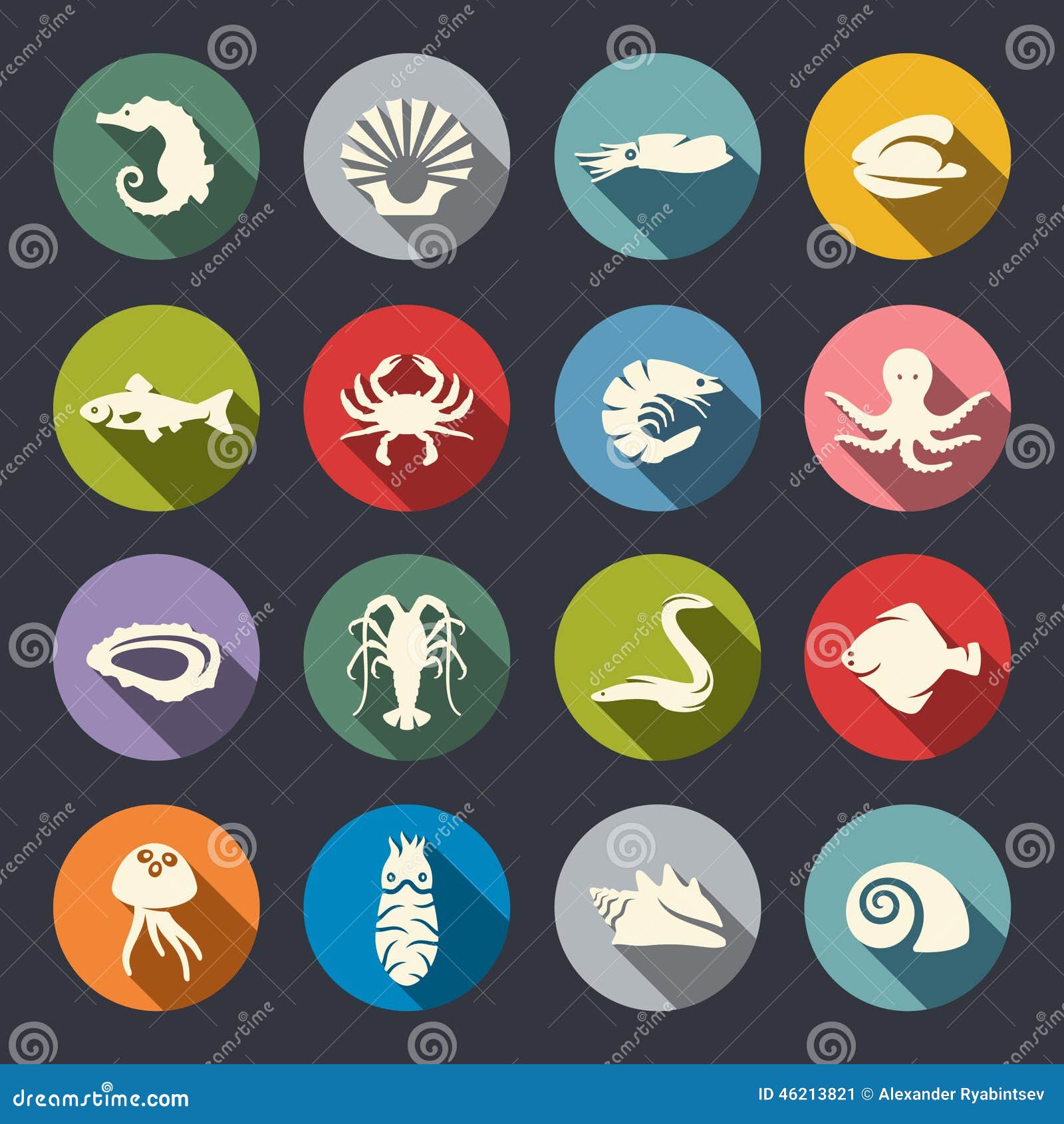 Sea life icon set stock vector. Illustration of grilled - 46213821