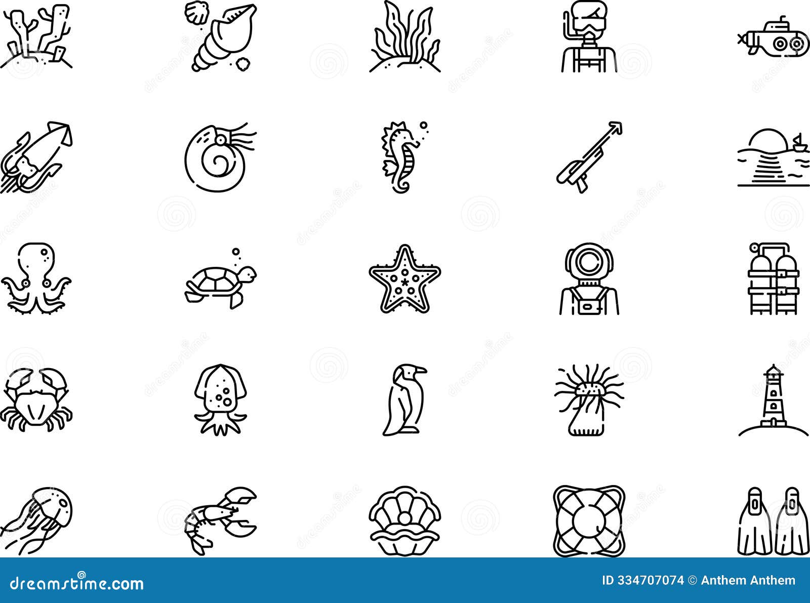 Sea Life Icons Collection is a Vector Illustration with Editable Stroke ...