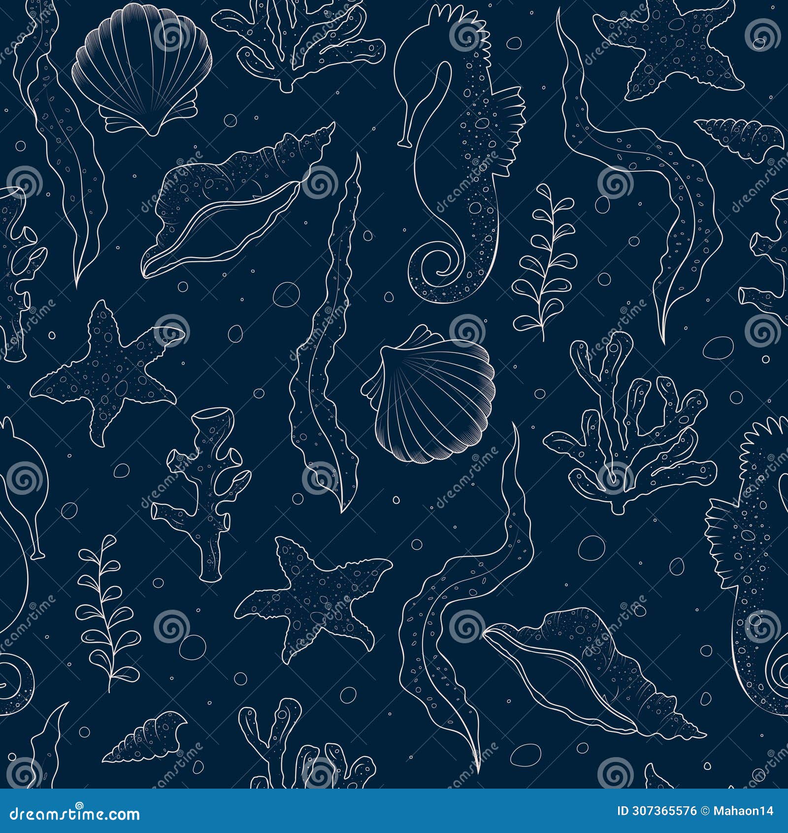 Sea life pattern stock vector. Illustration of ocean - 307365576