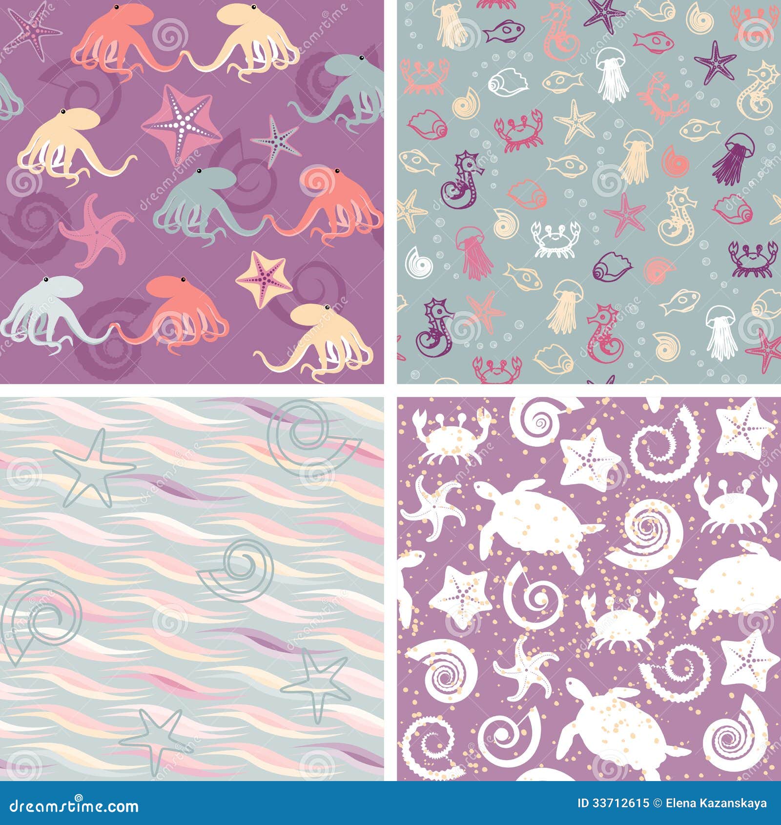 Sea Life Patterns Collection 5 Stock Illustration - Illustration of ...