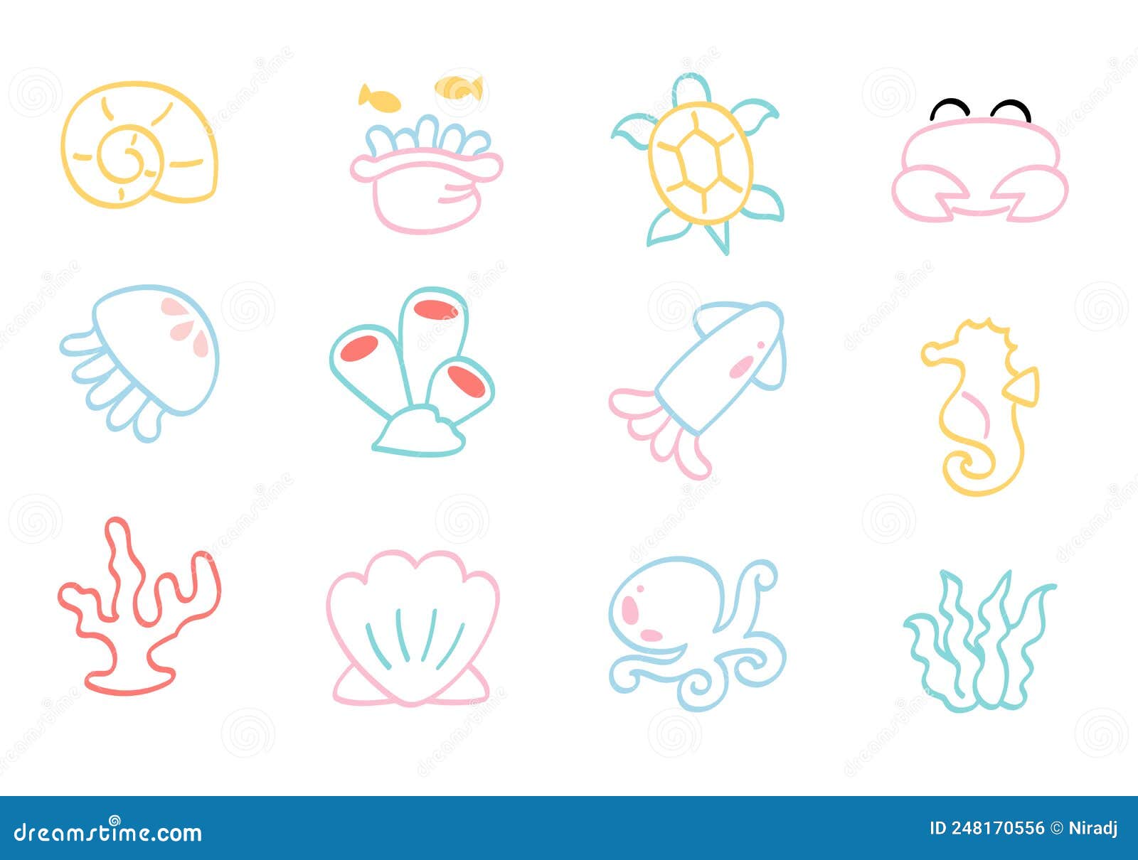 Sea Life at the Reef Icon Set Stock Vector - Illustration of vector ...