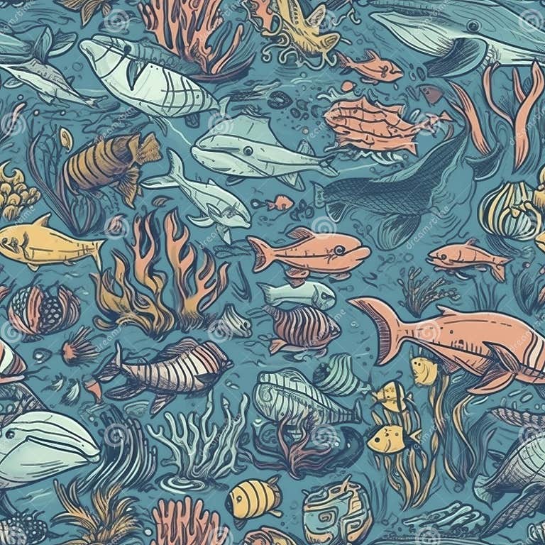 Sea Life Seamless Pattern, Created with Generative AI Stock ...