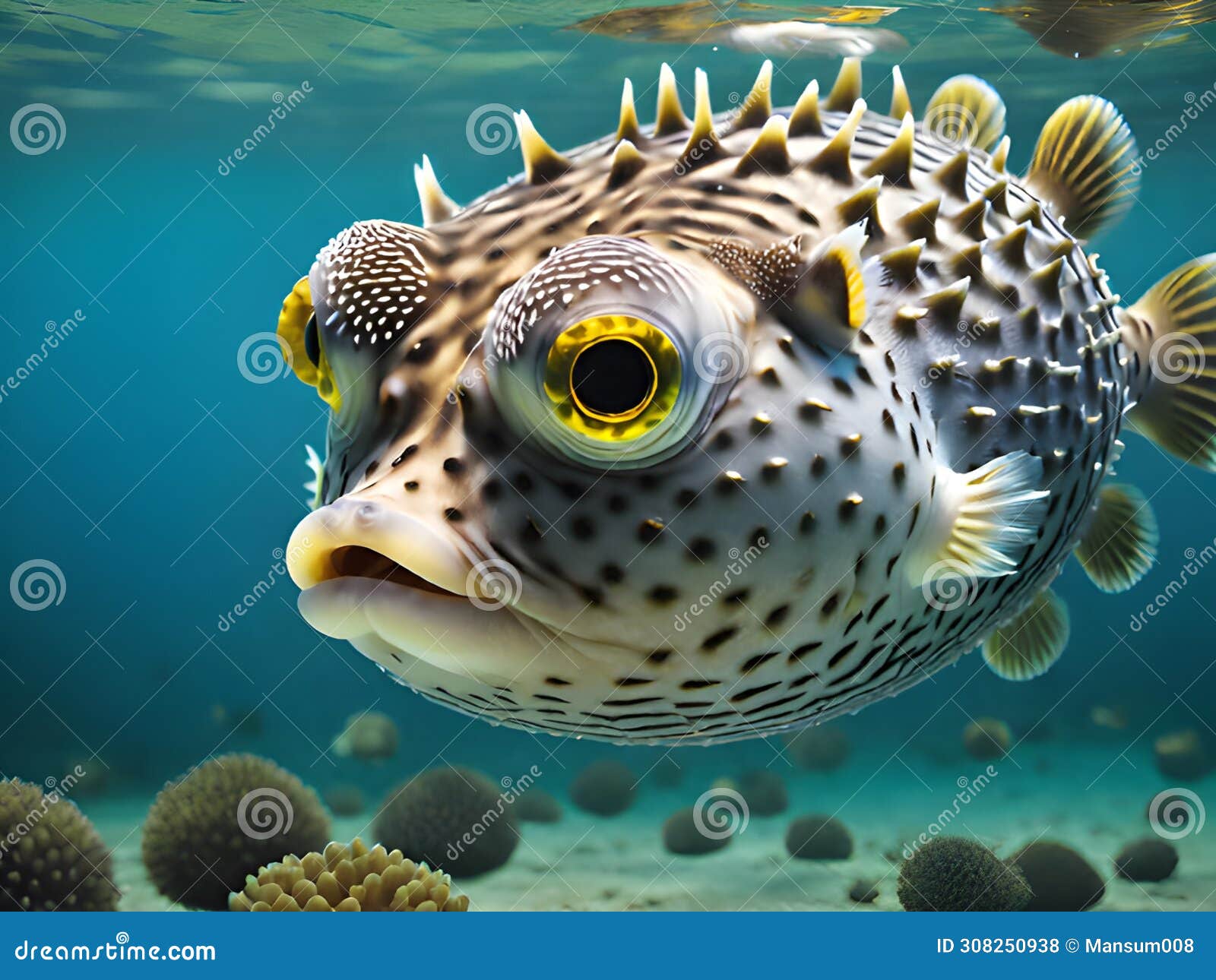 Sea Life in Underwater, Puffer Fish Stock Illustration - Illustration ...