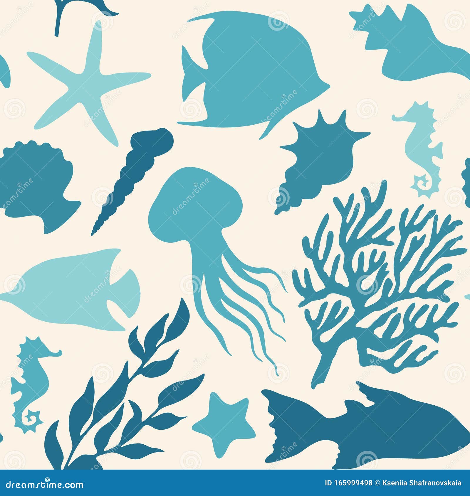 Sea Life Vector Seamless Pattern Silhouette Stock Vector - Illustration ...