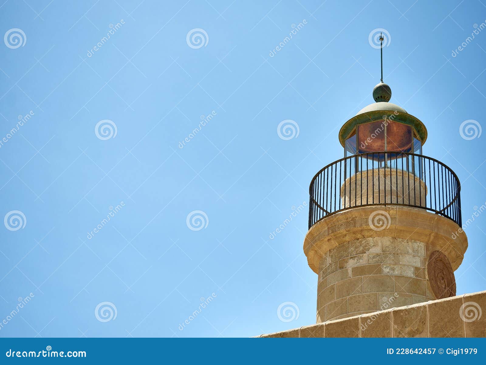 Sea Lighthouse with Lightning Rod in Cloudless Sky Stock Image - Image ...