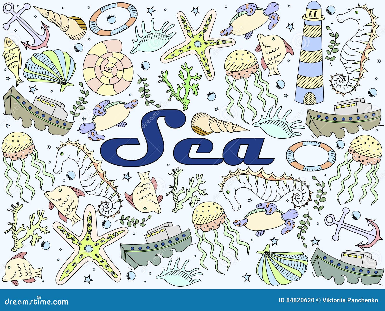 Sea Line Art Design Vector Illustration Stock Vector - Illustration of ...