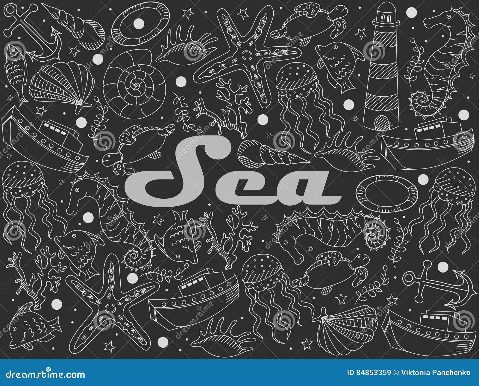 Sea Line Art Design Vector Illustration Chalky Stock Vector ...