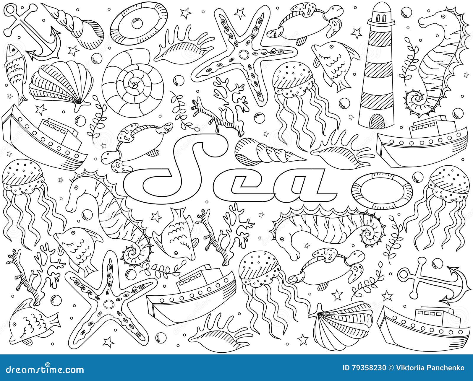 Sea Line Art Design Vector Illustration Stock Vector - Illustration of ...