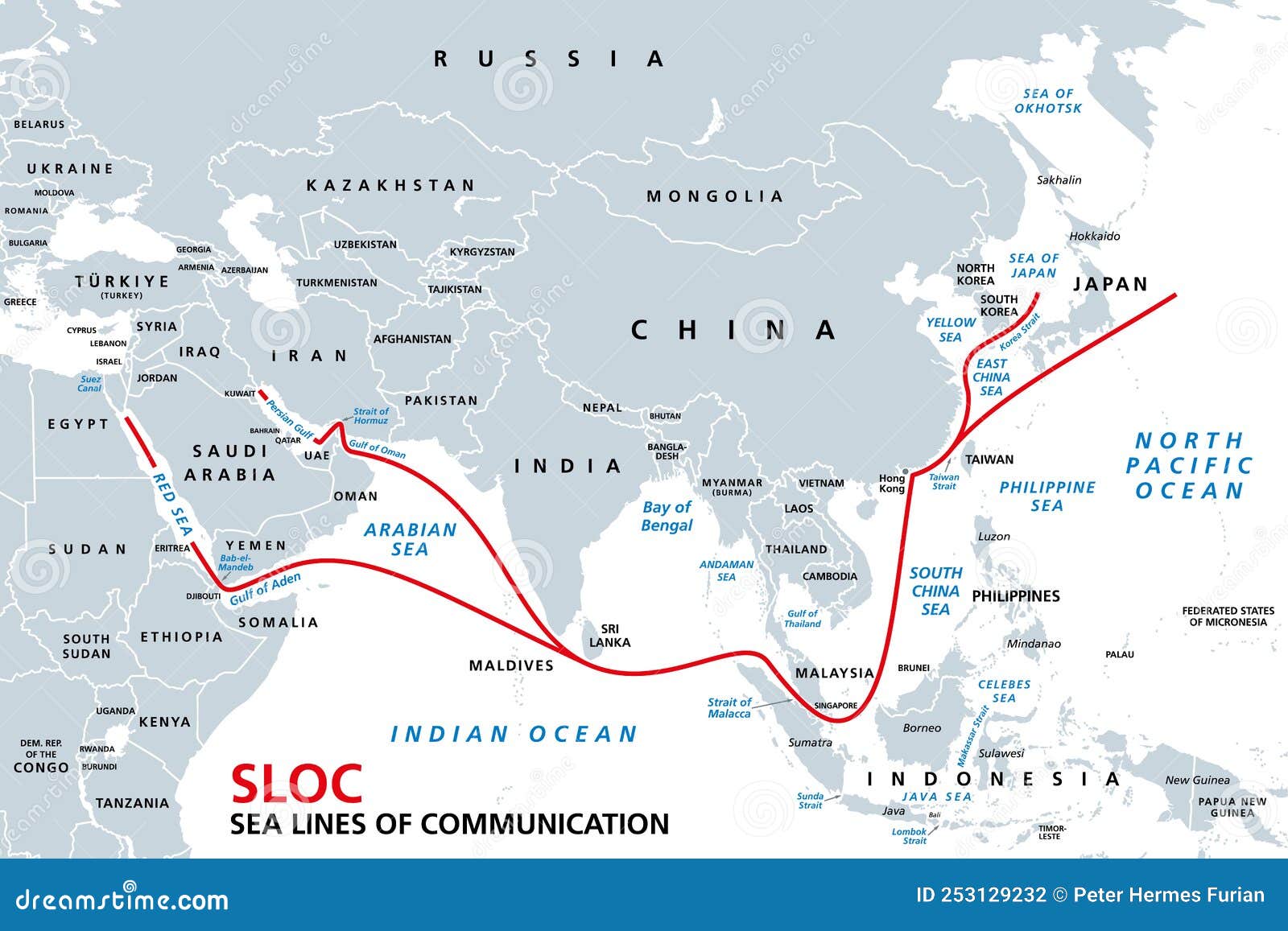 Indo-Pacific Major Energy SLOCs, Sea Lines Of Communication, Map Vector ...