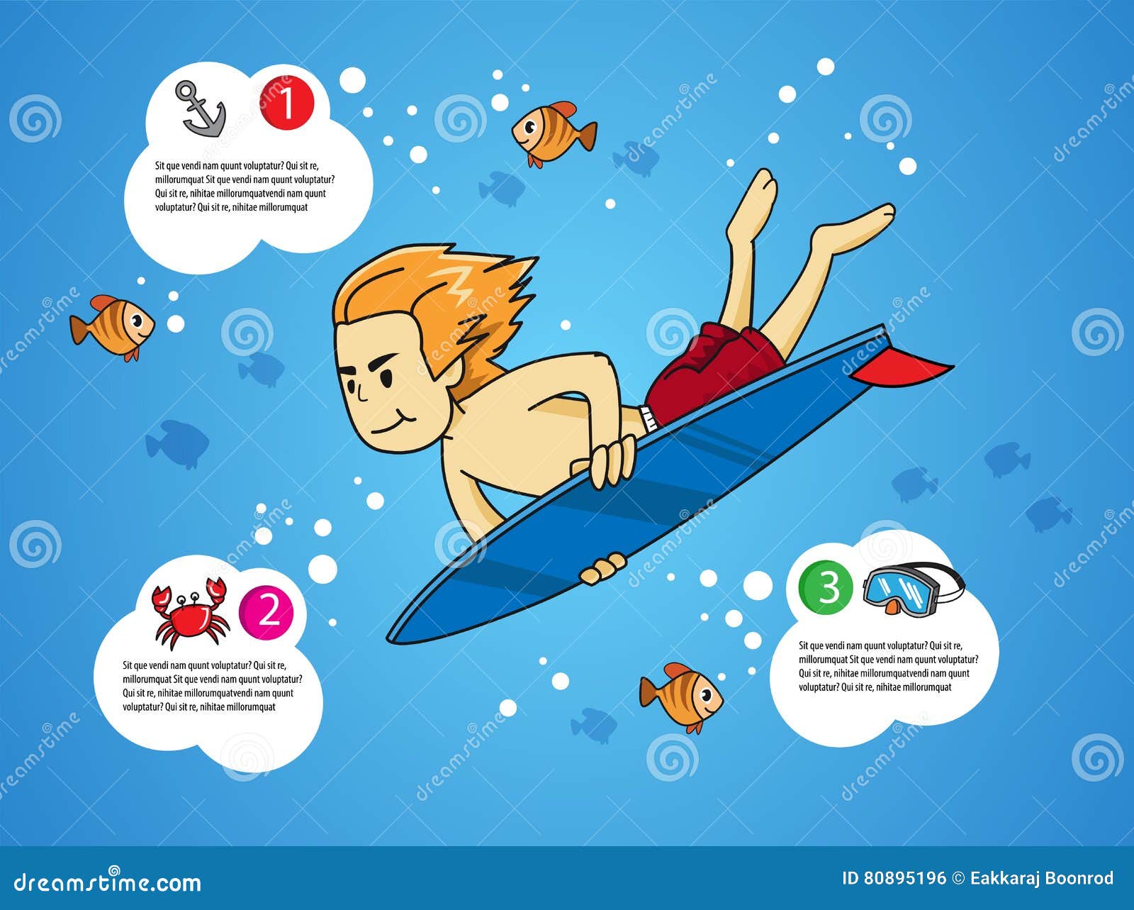 Sea Man Fish Surfboard Layout Stock Vector - Illustration of vector ...