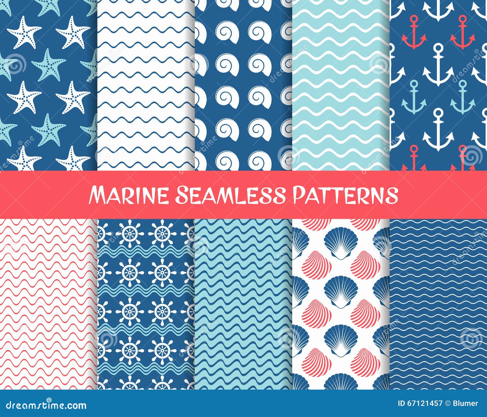Sea and Marine Seamless Patterns Stock Vector - Illustration of fabric ...