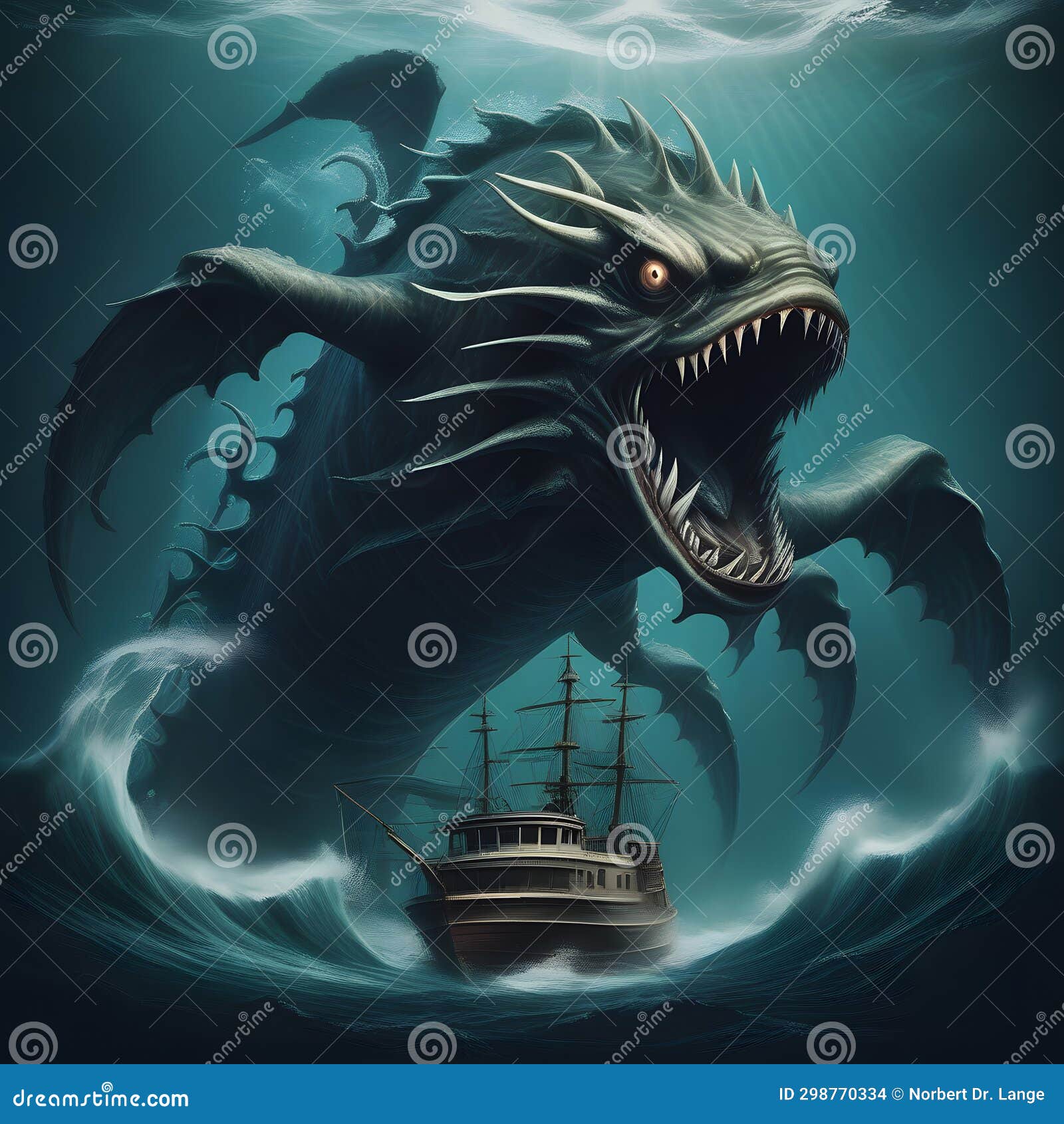 Sea monster, AI-generatet stock illustration. Illustration of scales ...