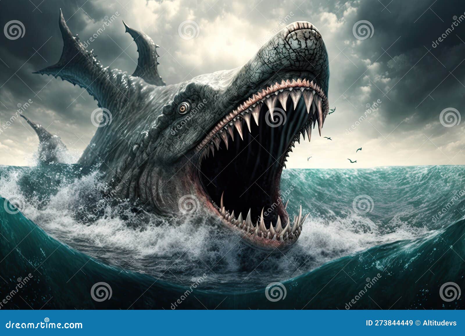 A Sea Monster Emerging from the Ocean, Its Mouth Filled with Razor ...