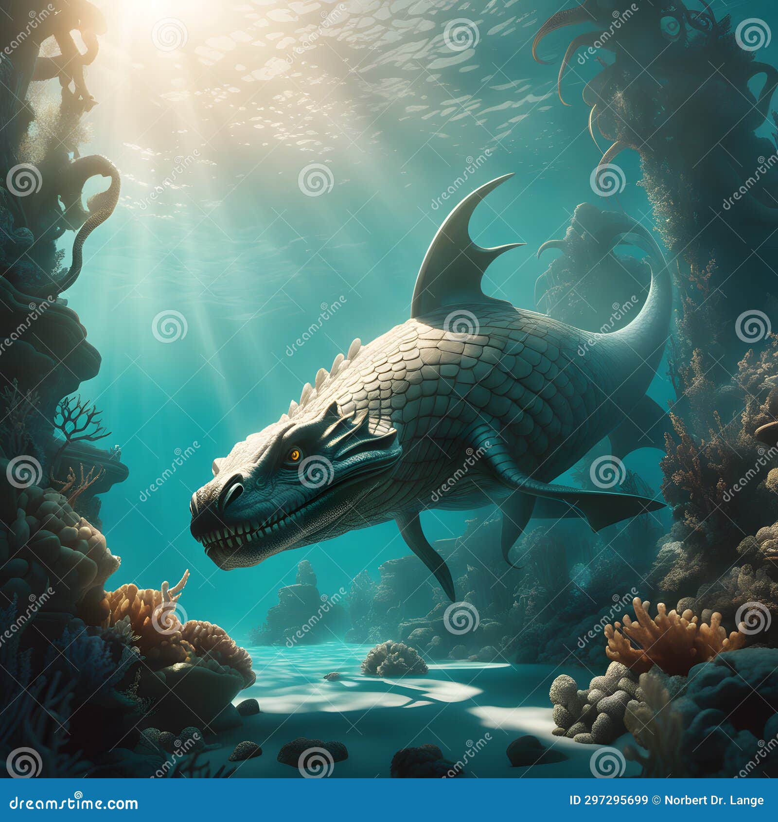 Sea Monsters, AI-generatet stock illustration. Illustration of ships ...