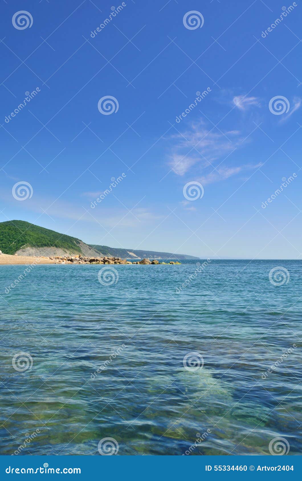 Sea and Mountains Under a Clear Sky Stock Photo - Image of horizontal ...