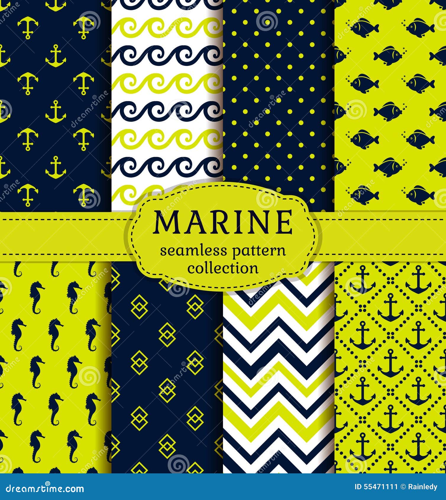Sea and Nautical Patterns Set. Stock Vector - Illustration of animal ...