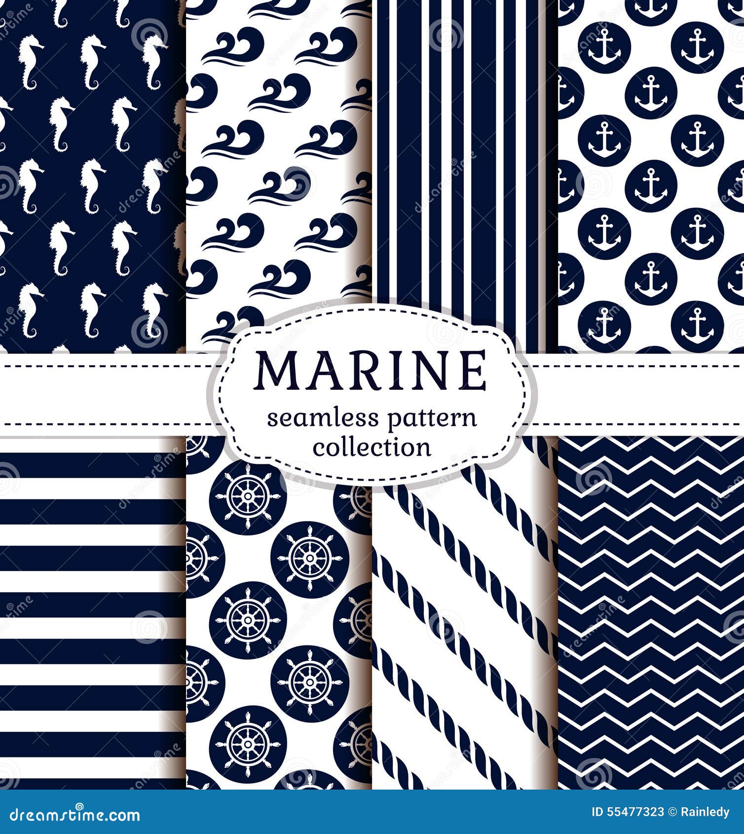 Sea and Nautical Patterns Set. Stock Vector - Illustration of lines ...