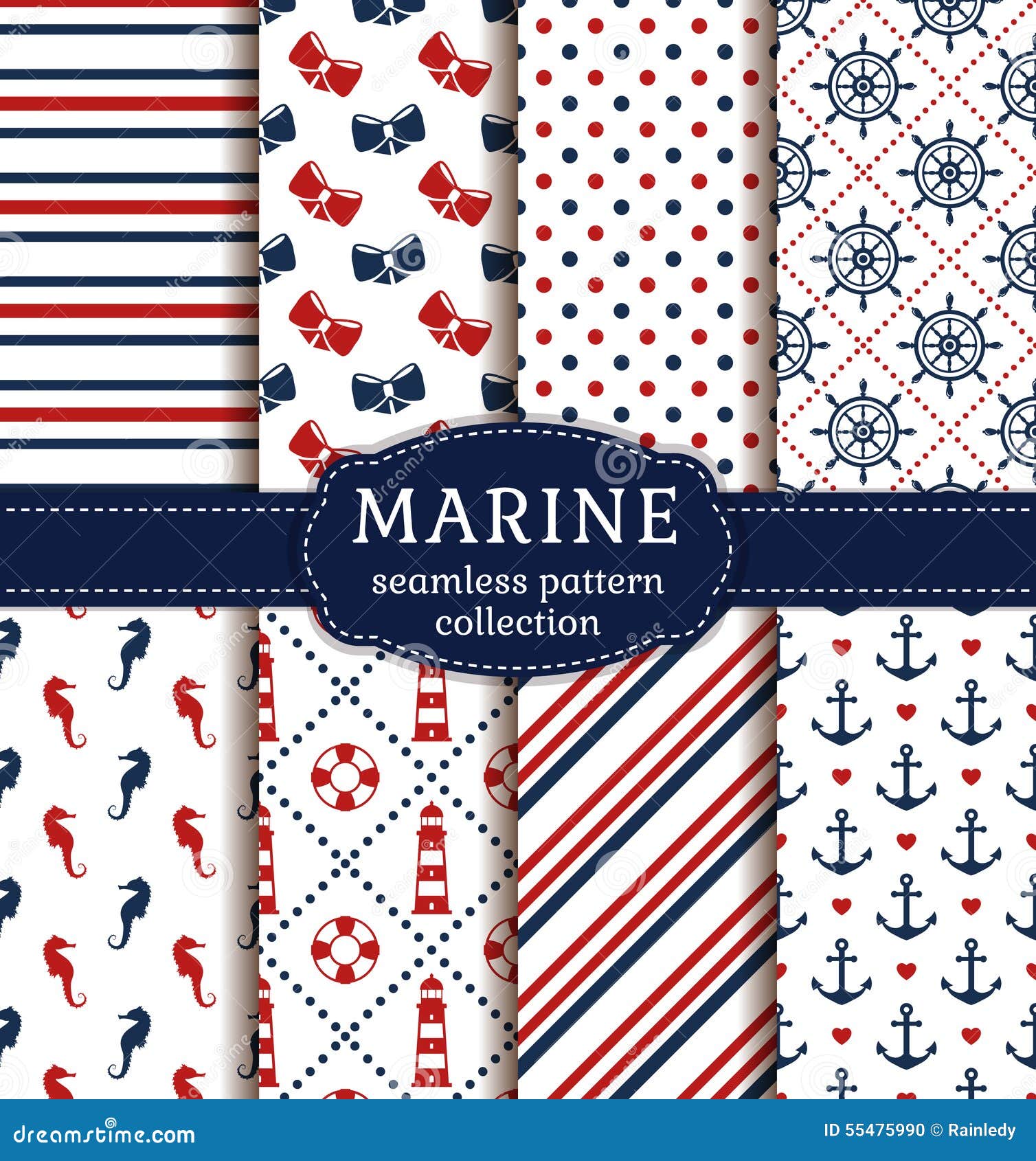 Sea and Nautical Patterns Set. Stock Vector - Illustration of design ...