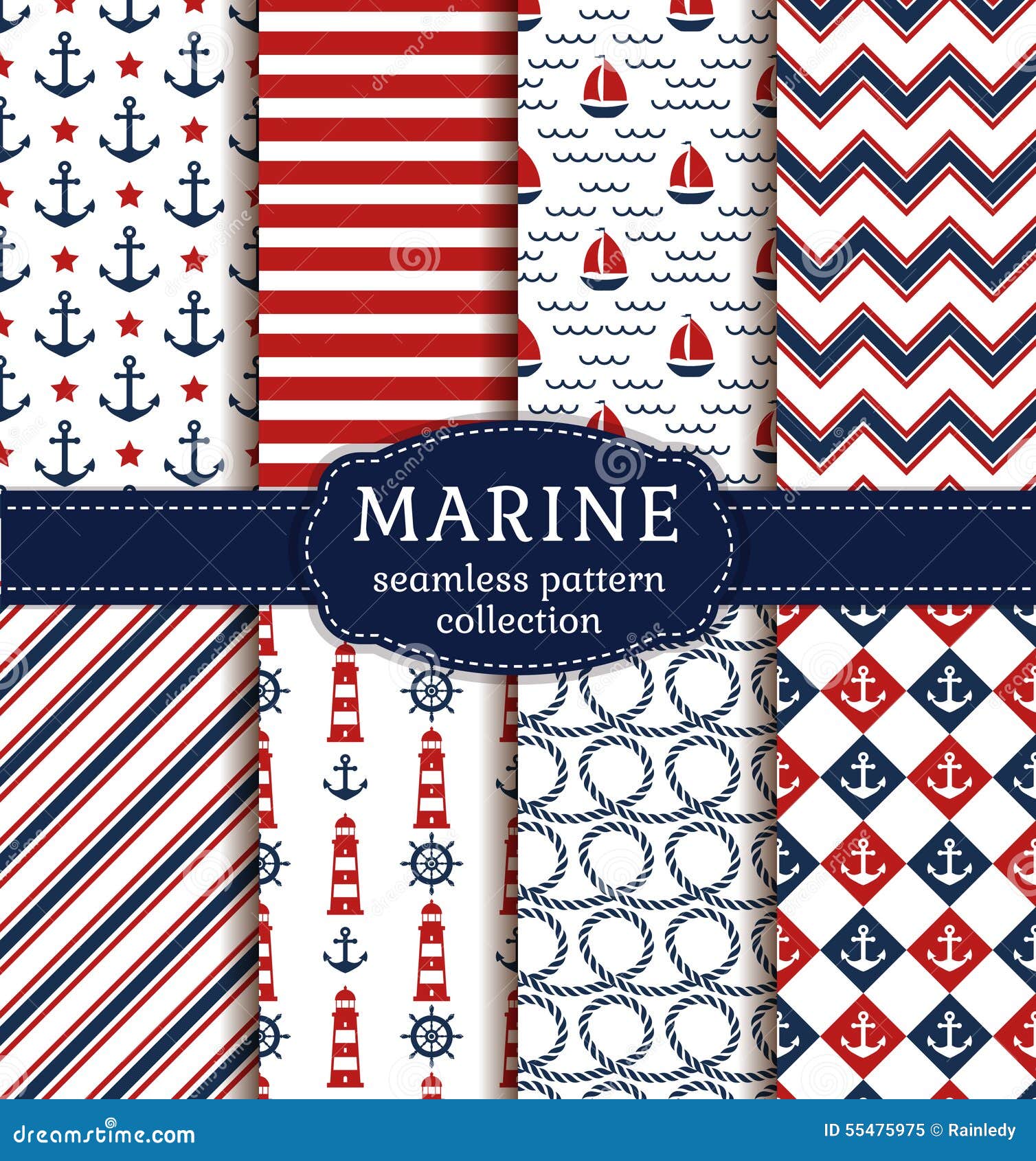 Sea and Nautical Patterns Set. Stock Vector - Illustration of diagonal ...