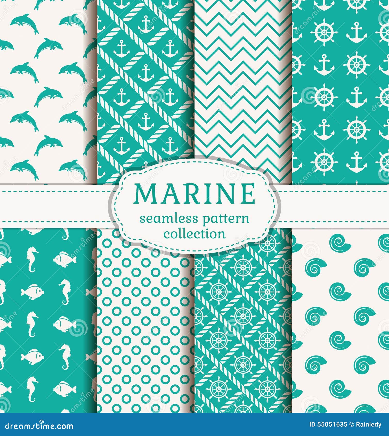 Sea and Nautical Seamless Patterns Set. Stock Vector - Illustration of ...