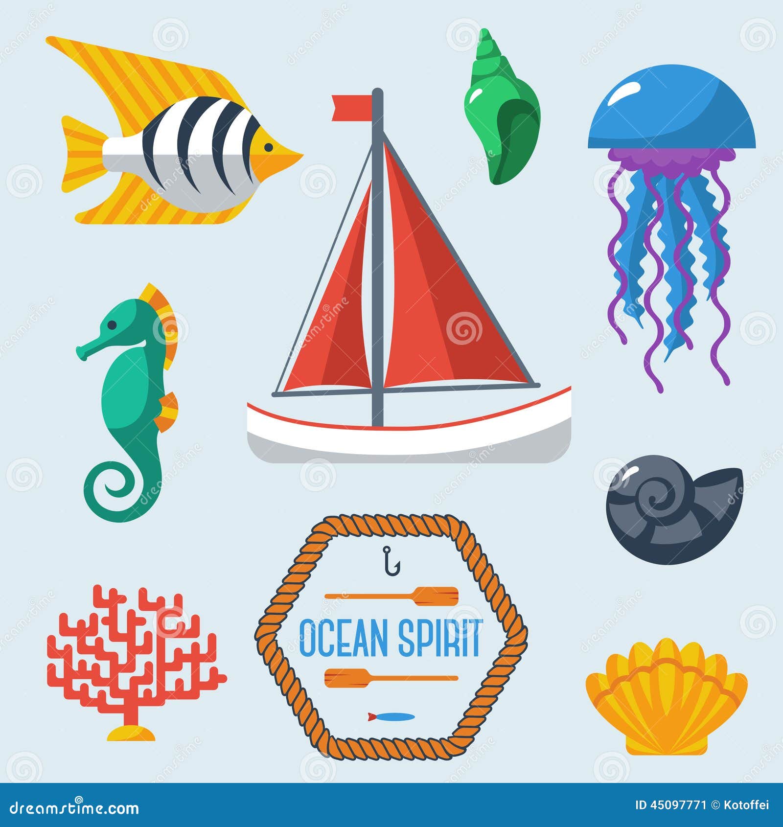 Sea Objects Collection. Vector Illustration Stock Vector - Illustration ...
